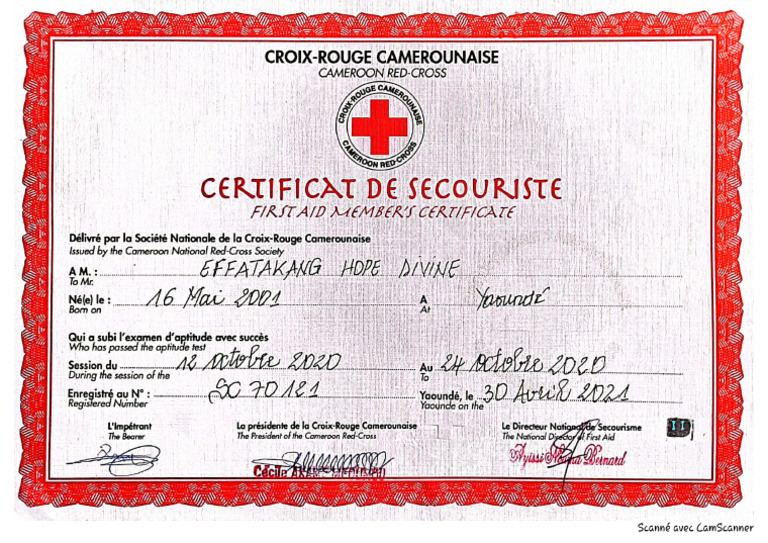 Certificat de Secouriste | PDF