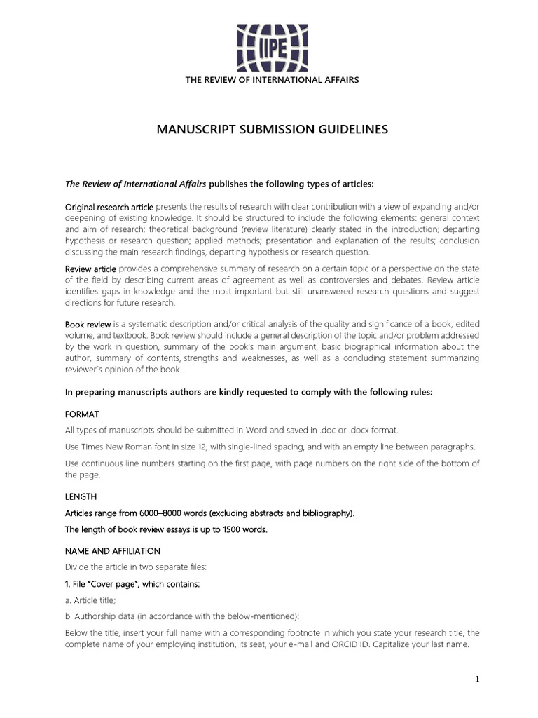 Manuscript Submission Guidelines | PDF | United Nations Security ...