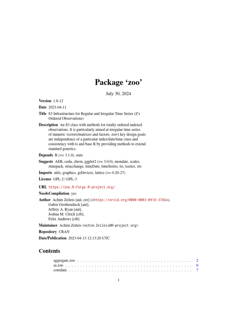 Package Zoo': July 30, 2024 | PDF | Parameter (Computer Programming) | Function (Mathematics)