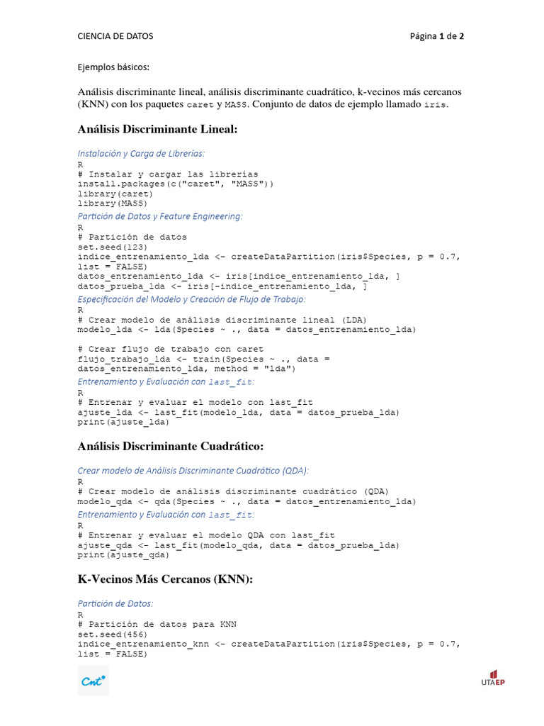 Modelos LDA, QDA y KNN en R | PDF | Análisis de los datos | Análisis