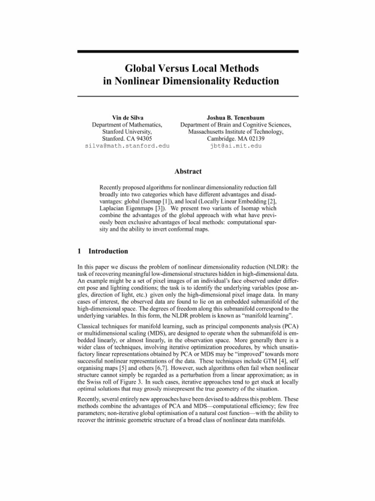 Global Vs Local Methods in Non-Linear Dimensionality Reduction | PDF