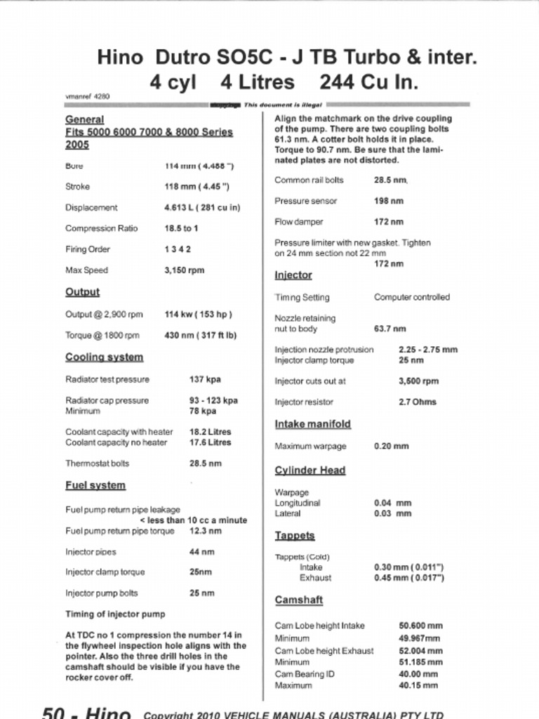 Hino - Dutro SO5C J TB Turbo 4 Cyl | PDF