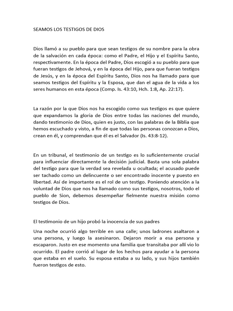 Seamos Los Testigos de Dios | PDF | Testigo | Verdad