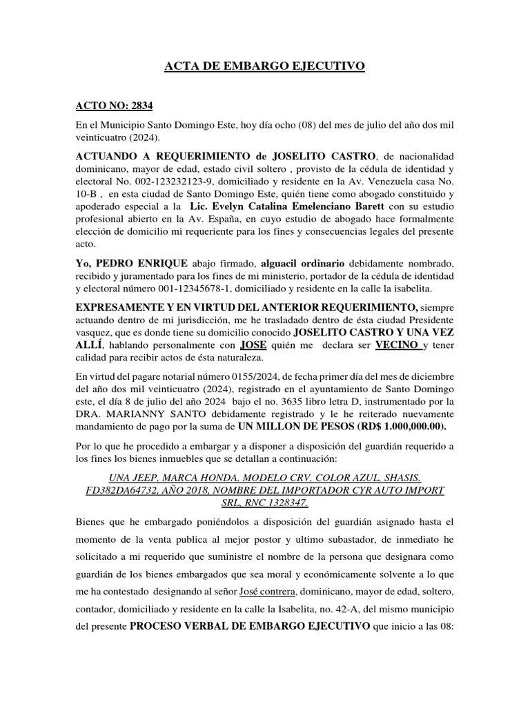 Acta de Embargo E | PDF | Documento de identidad