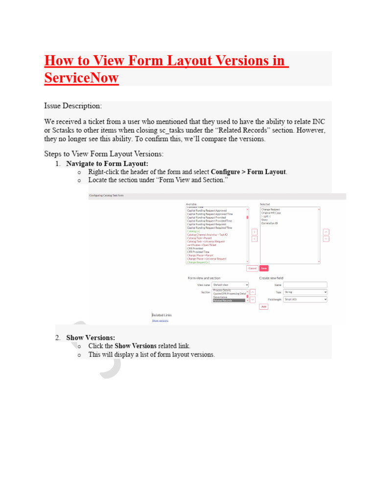 How To View Form Layout Versions in ServiceNow | PDF