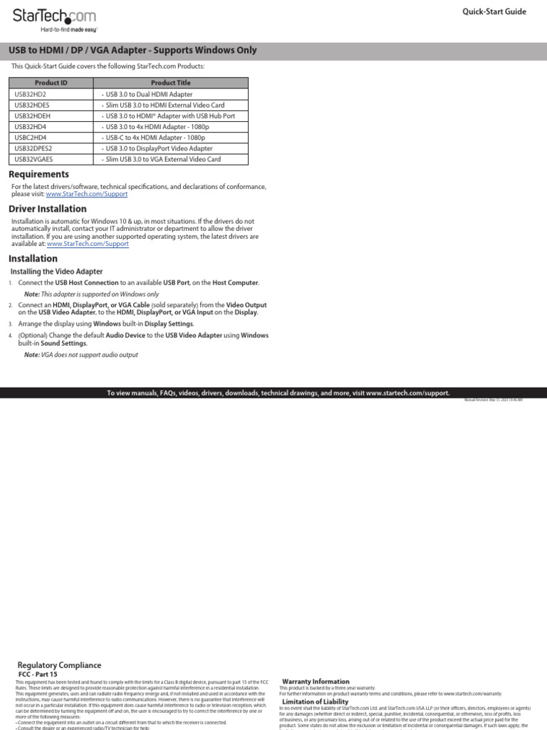 USB To HDMI DP VGA Adapter QSG | PDF | Usb | Hdmi