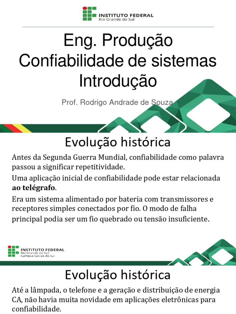 Aula 1 - Introdução Confiabilidade de Sistemas | PDF | Tempo | Função ...