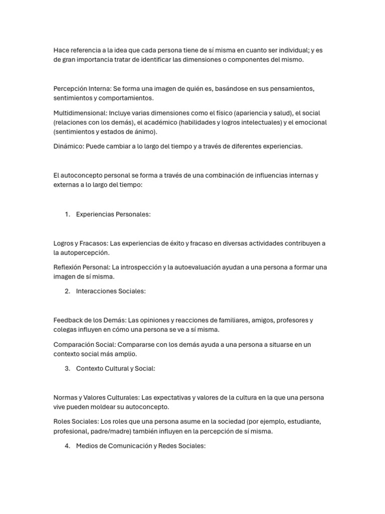 Hace Referencia A La Idea Que Cada Persona Tiene de Sí Misma en Cuanto Ser Individual | PDF ...