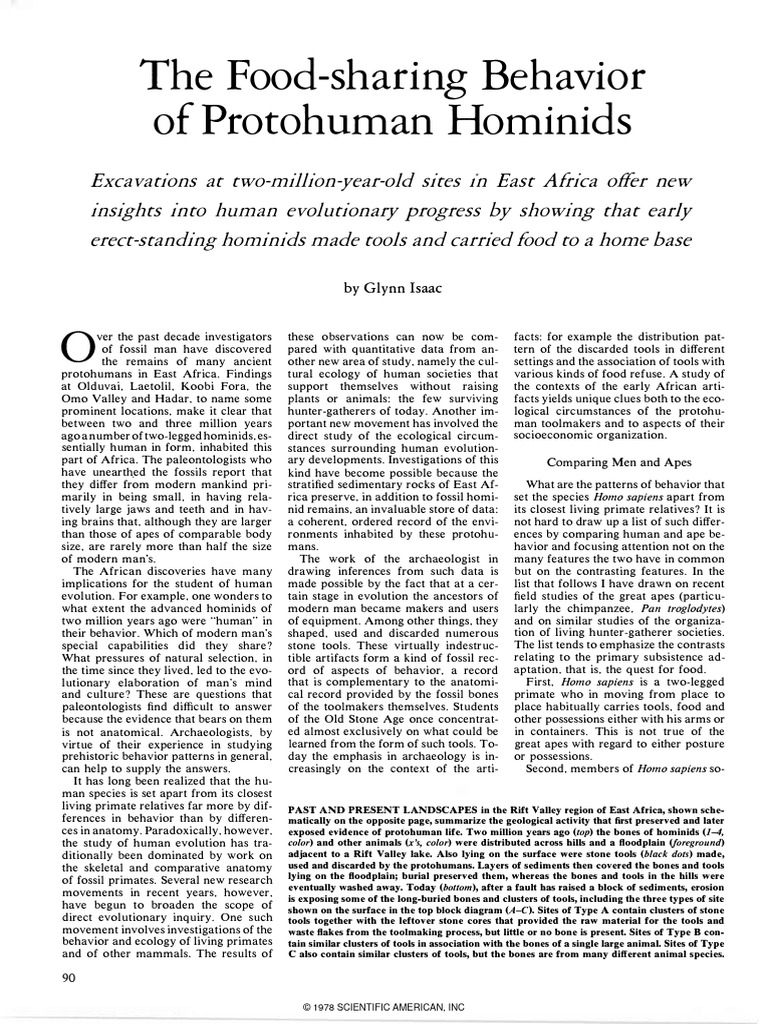 SciAm - 1978 - 238-4!90!108 The Food Sharing Behavior of Protohuman Hominids Isaac | PDF | Human ...