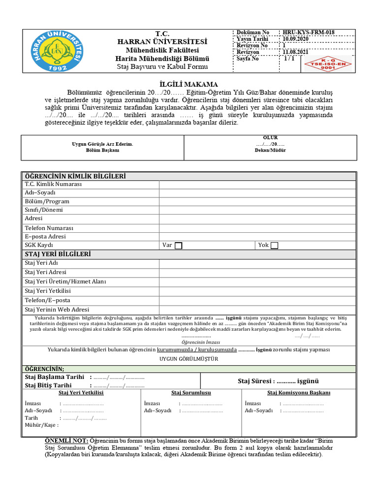 Staj Başvuru Formu Harita | PDF