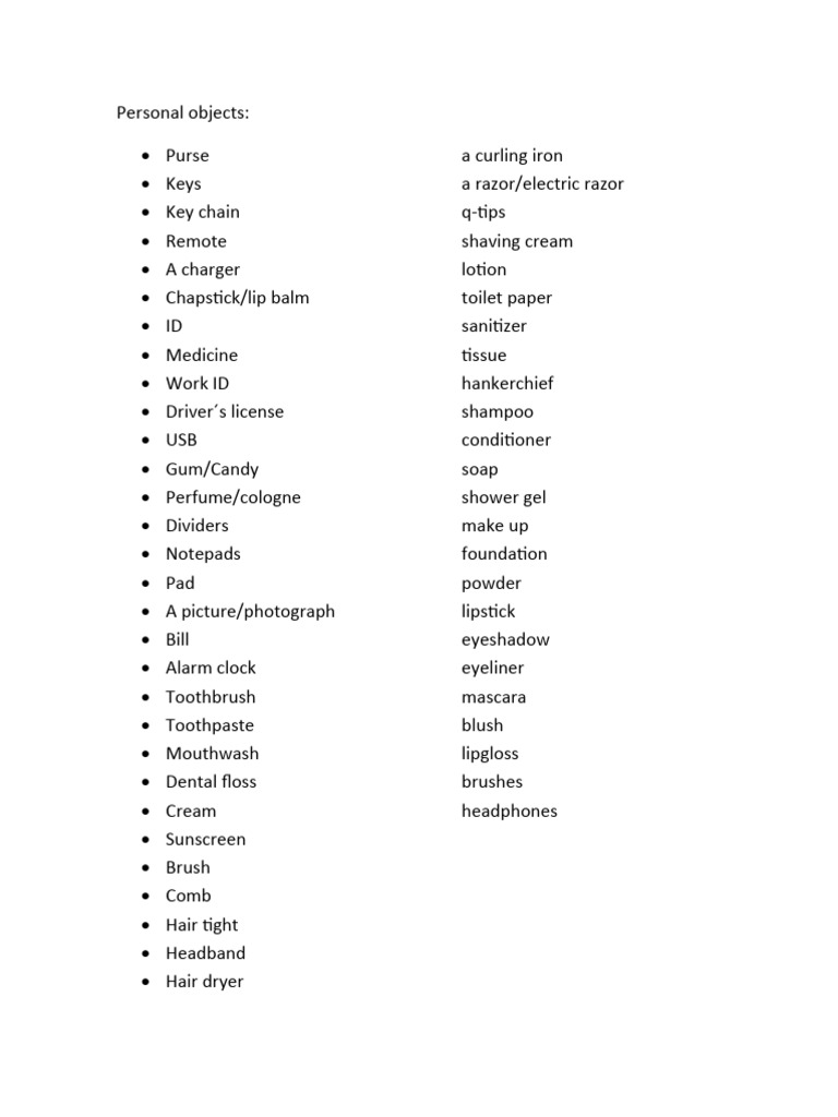 Personal Objects | PDF