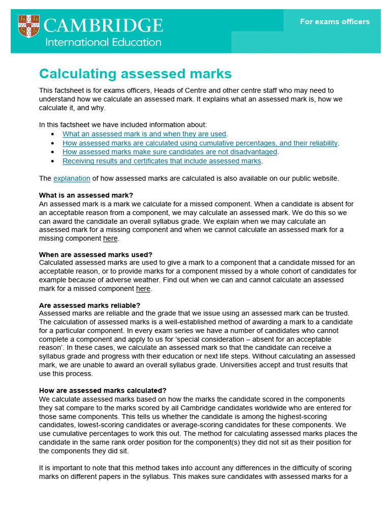 Understanding Assessed Marks Calculation | PDF | Percentage