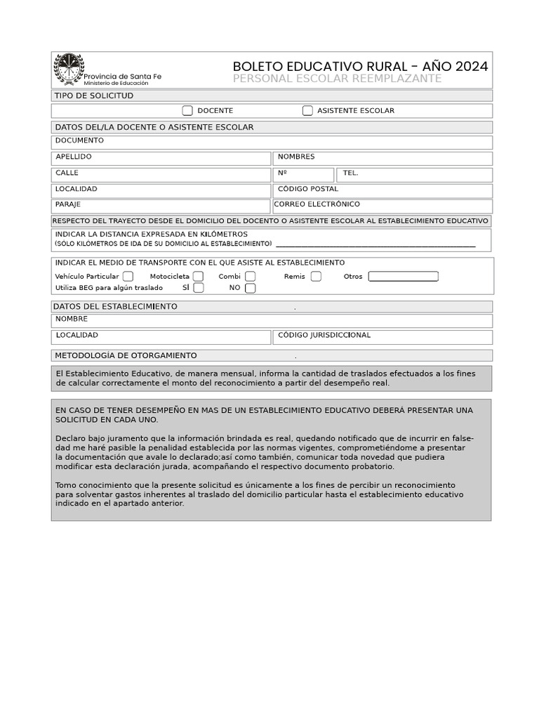 Boleto Educativo Rural 2024 Docente AE Reemplazante | PDF | Finanzas y ...