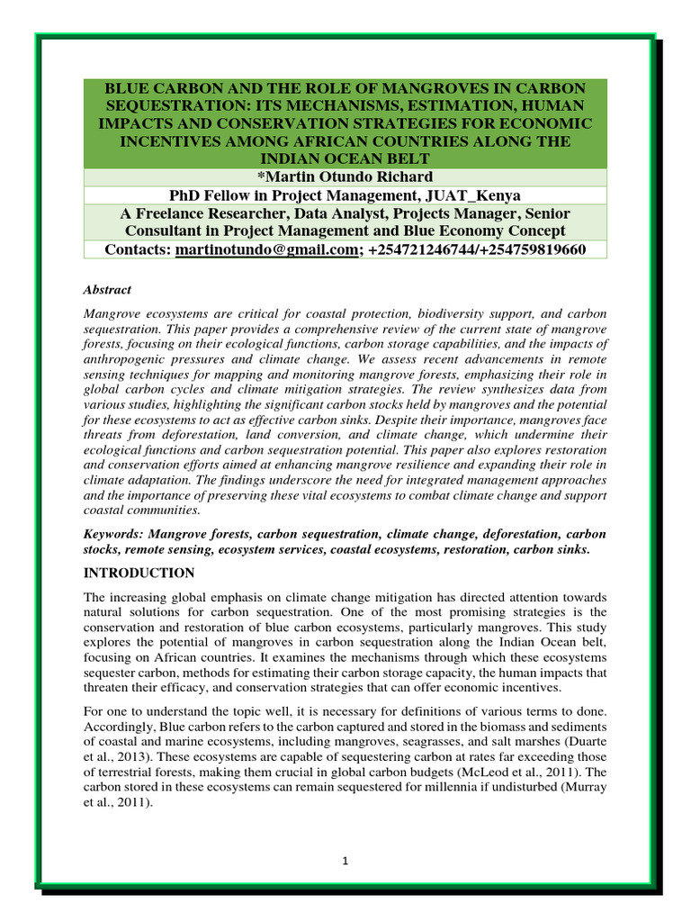 Blue Carbon and the Role of Mangroves in Carbon Sequestration; Its ...