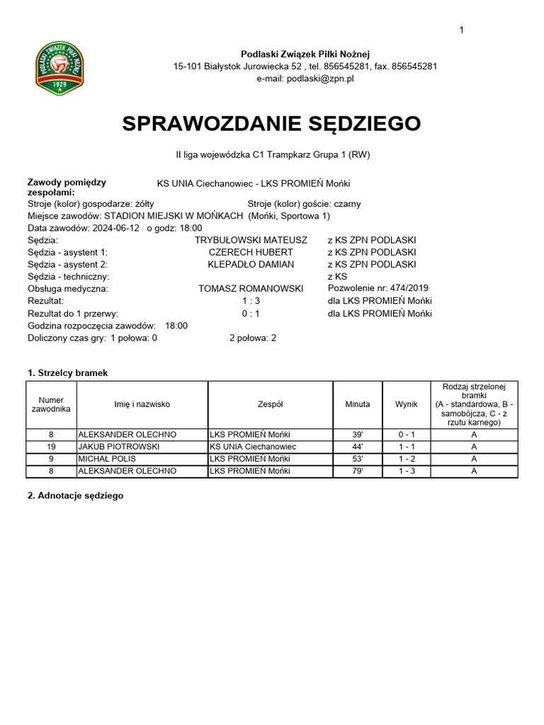 Sprawozdanie Sedziego | PDF