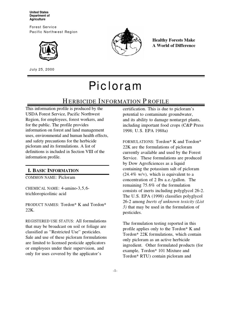 Picloram Herbicide Overview and Safety | PDF | Herbicide | Toxicity