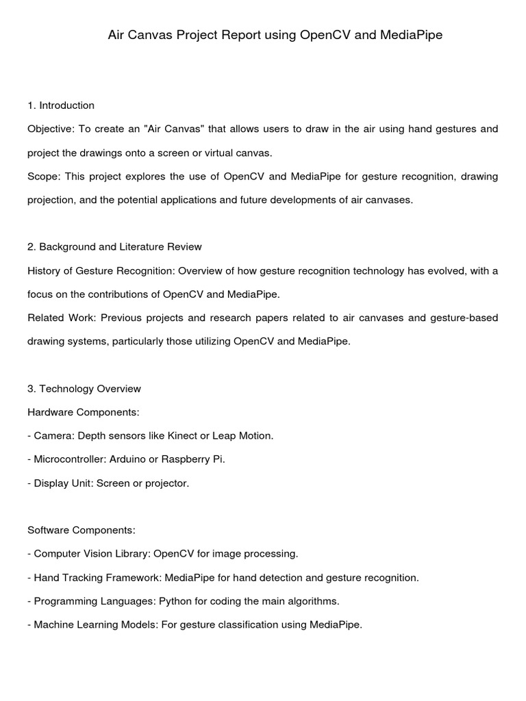 Air Canvas Project Report Opencv Mediapipe Pdf Computing Computer Science