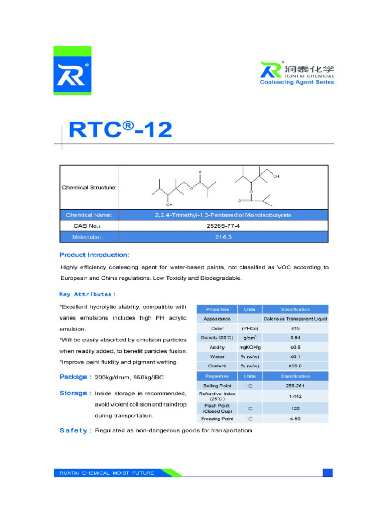RTC - 12 Coalescente Texanol | PDF