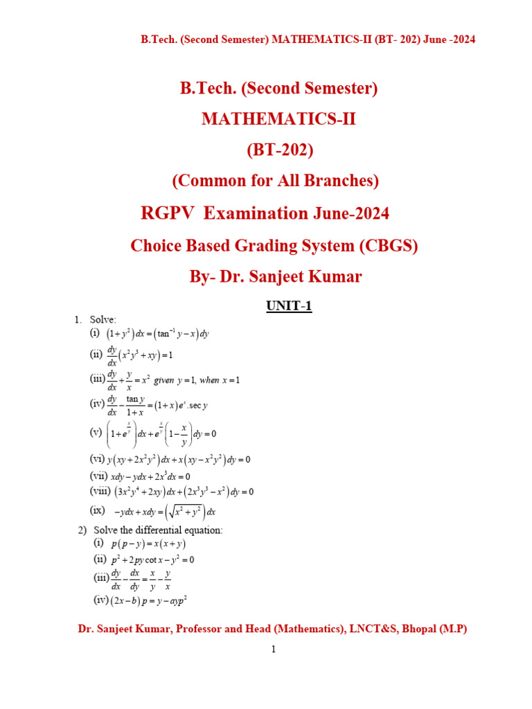 B.Tech Math-II Exam Guide | PDF | Holomorphic Function | Complex Number