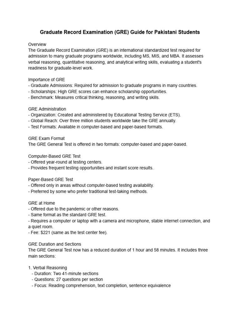 Graduate Record Examination (GRE) Guide For Pakistani Students | PDF ...