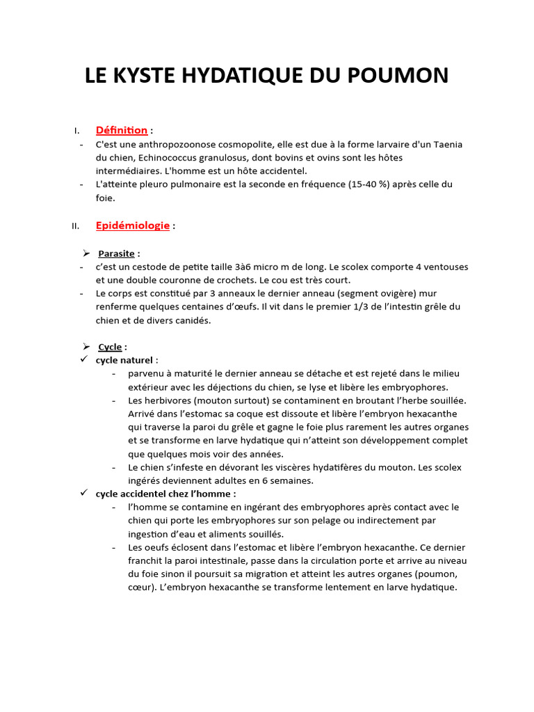 Kyste Hydatique Pulmonaire : Symptômes et Traitements | PDF ...