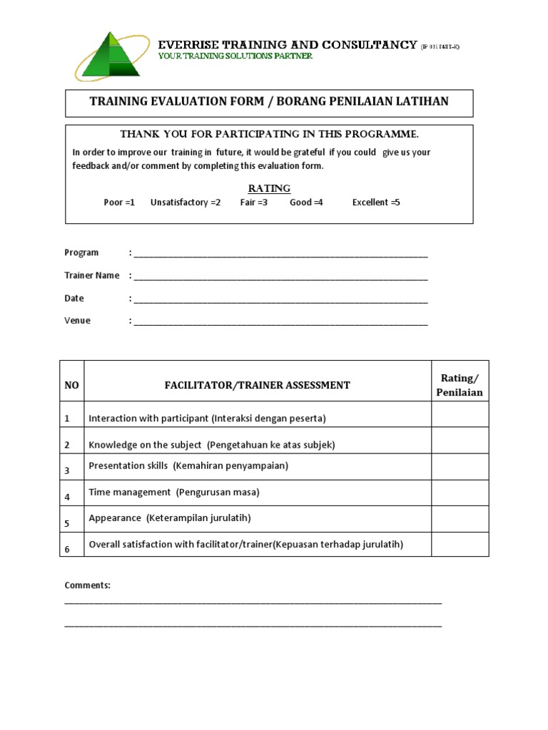 Training Evaluation Form Template | PDF