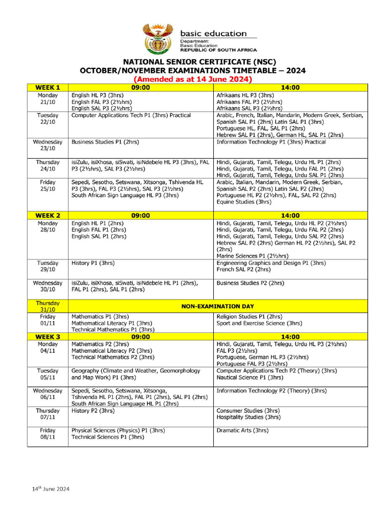 2024 NSC Timetable-1 | PDF
