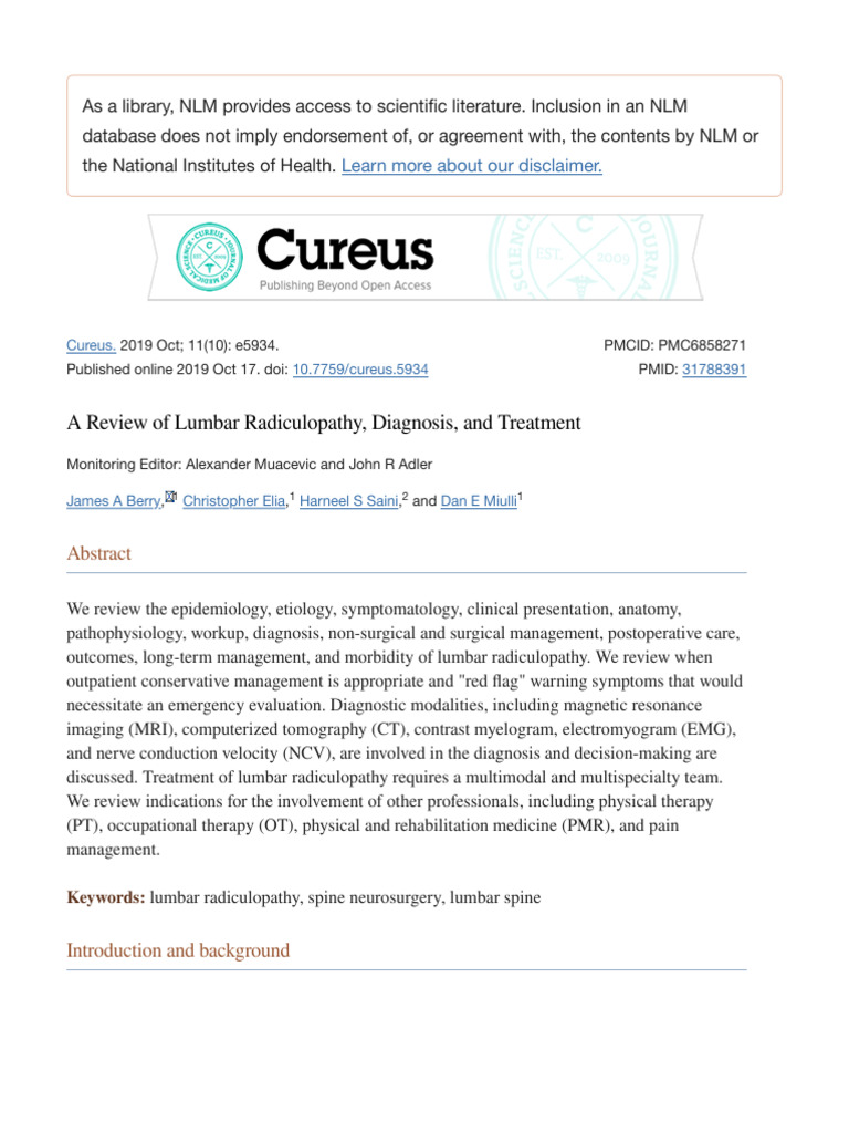 Lumbar Radiculopathy: Diagnosis & Management | PDF | Back Pain ...