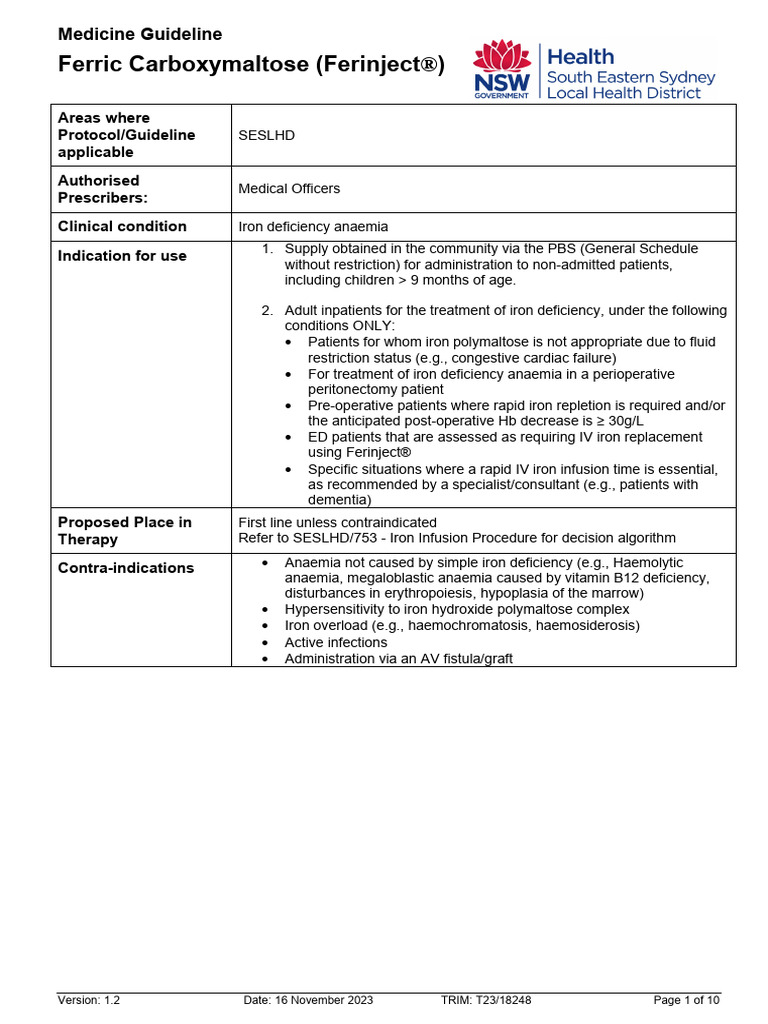 Ferinject Administration Guidelines | PDF | Intravenous Therapy ...