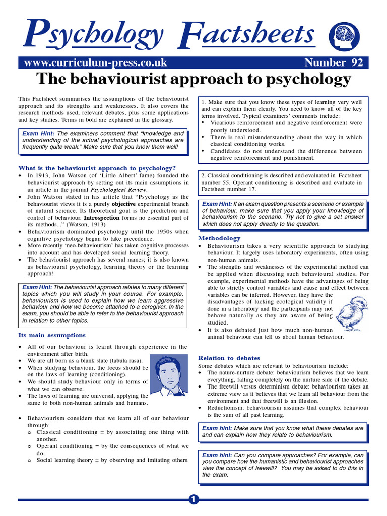 92 Behaviourist Approach | PDF | Behaviorism | Psychology