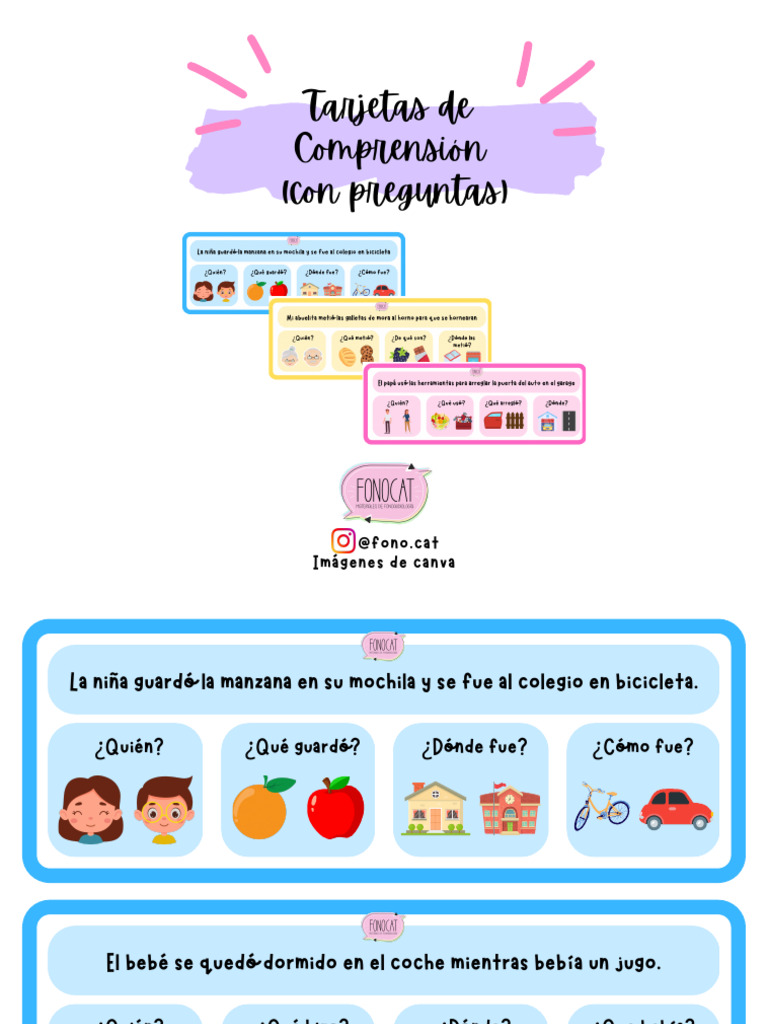 Tarjetas de Comprensión (Con Preguntas) | PDF | Salud y bienestar