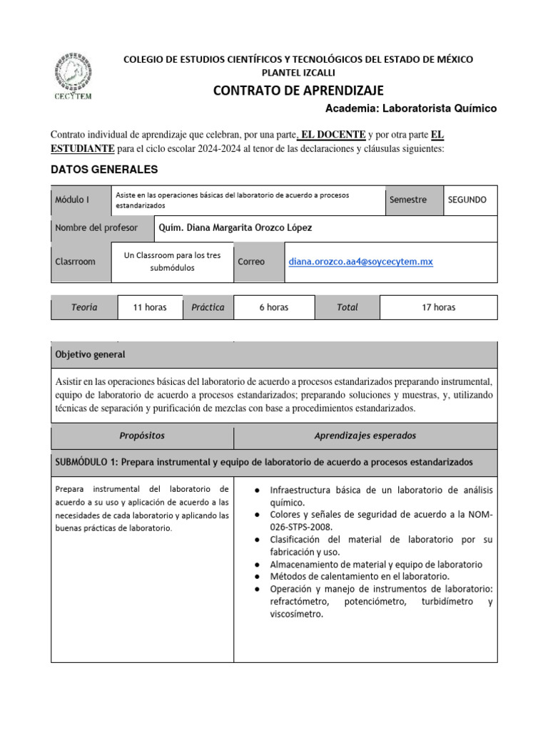 Laboratorista Quimico - Contrato de Aprendizaje - 2024-2024 | PDF ...