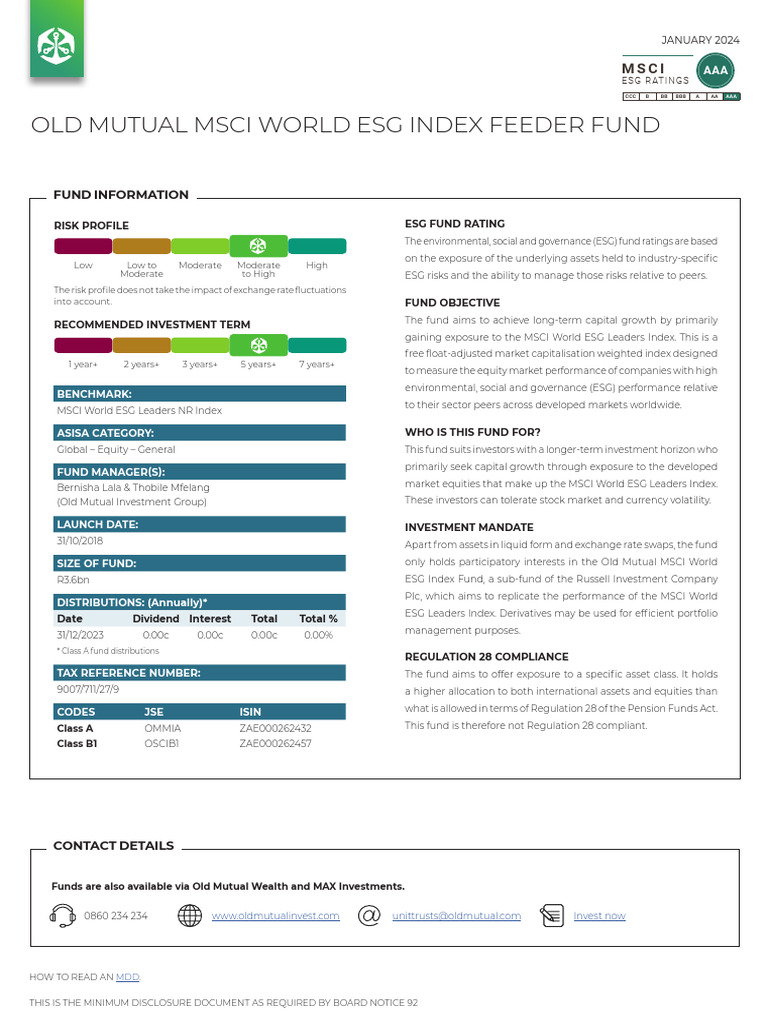 Old Mutual MSCI World ESG Fund Overview | PDF | Investment Fund | Investing