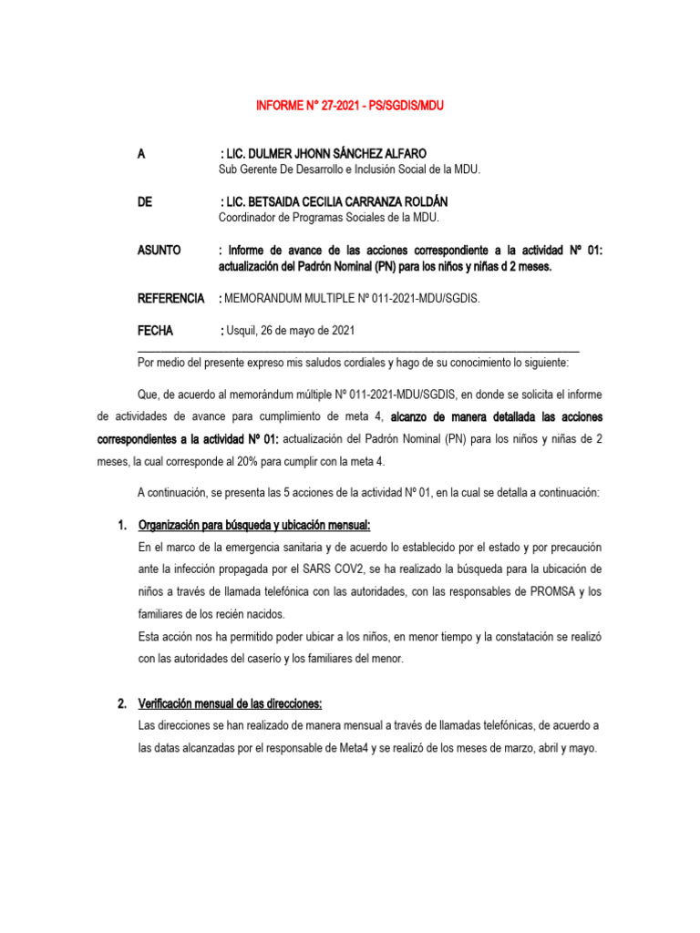 INFORME para Revision Padron Nominal | PDF | Aplicaciones de la criptografía | Documento