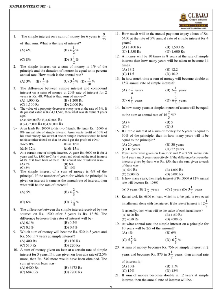 I Am Sharing 'Simple Interest Test - 1' With You | PDF | Interest | Banking
