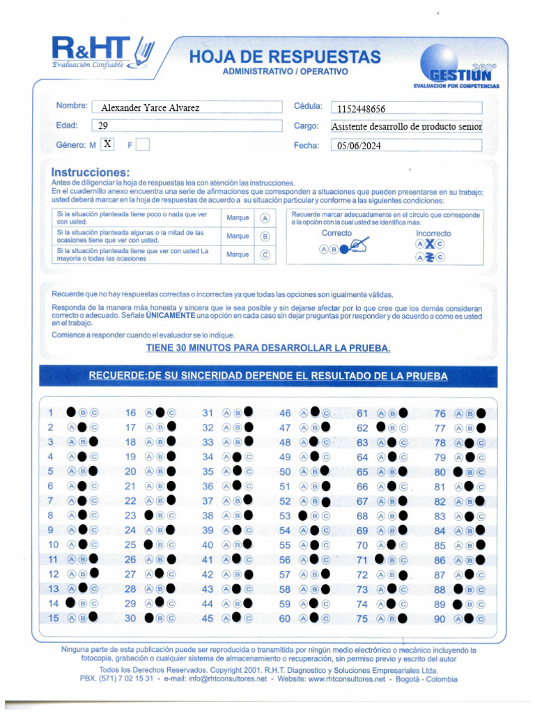 Hoja de Respuesta 360 Administrativo | PDF