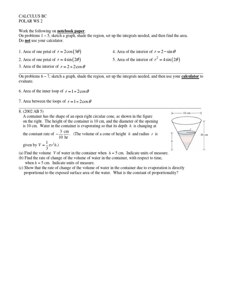 6 Polar WS 2 (With Answers) | PDF | Area | Volume