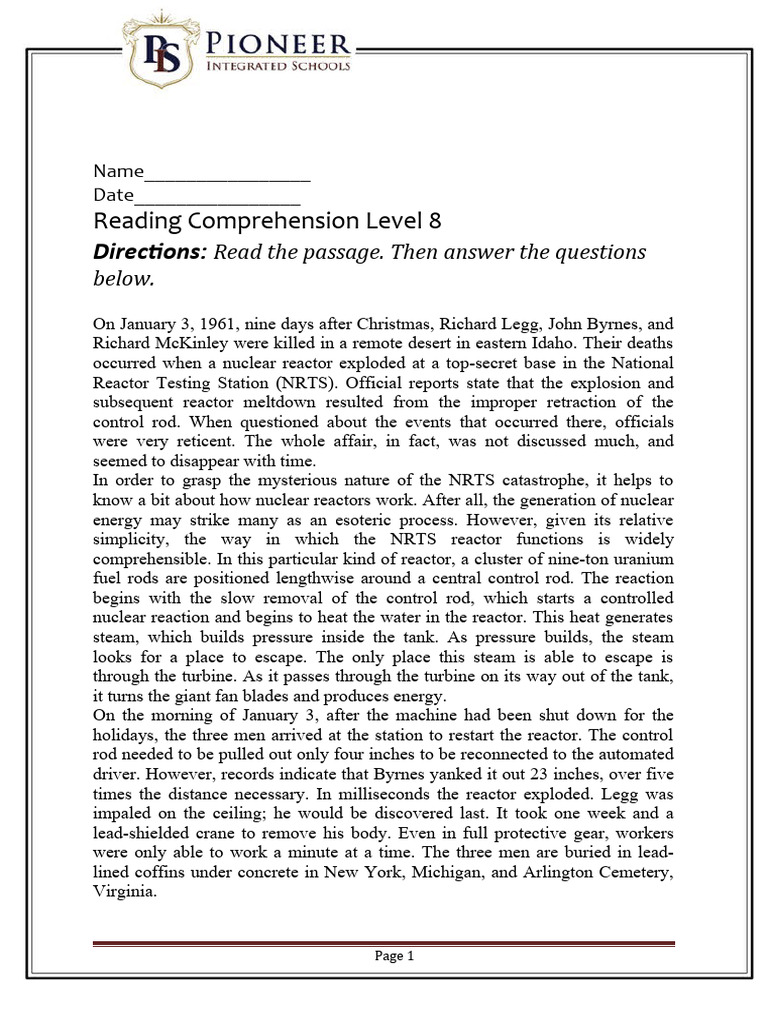 Reading Comprehension | PDF | Nuclear Reactor | Energy Technology