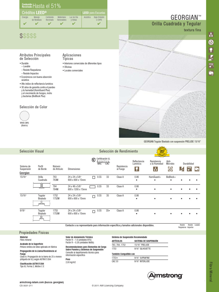 FIcha Tecnica Baldosa Armstrong Georgian 763D | PDF