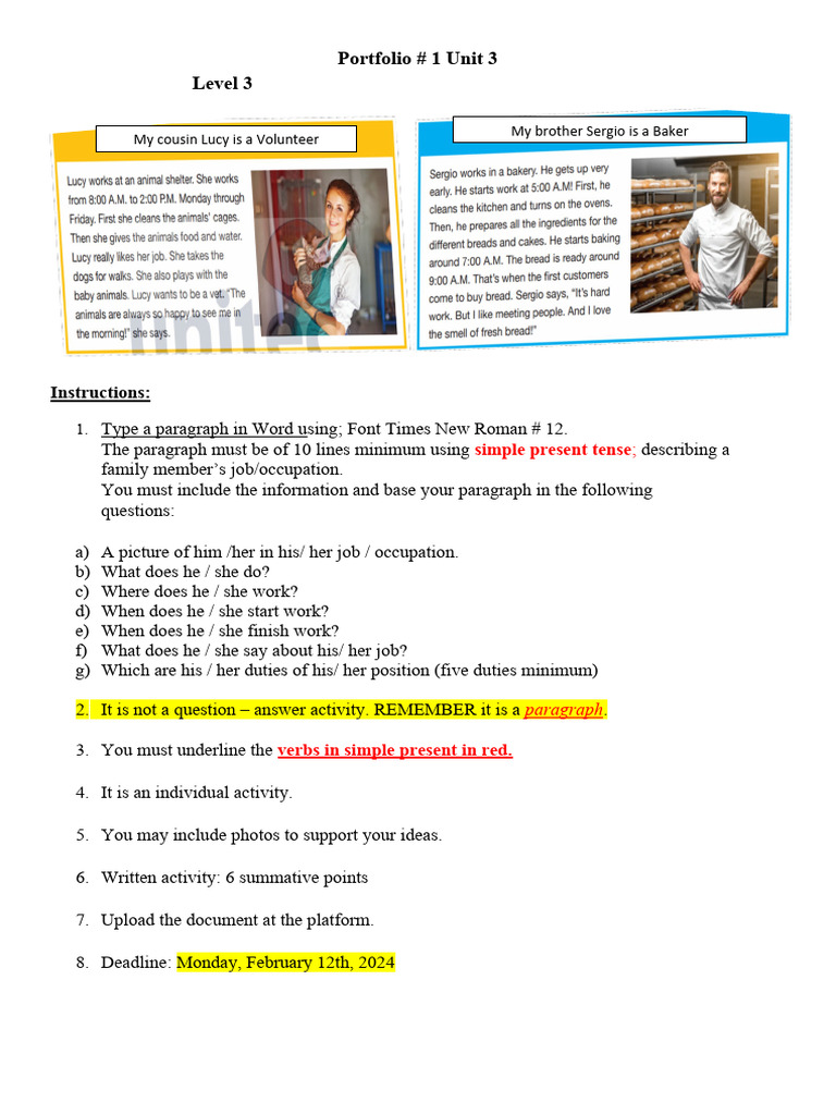 Portfolio Unit 3 English Level 3 Written Activity-1 | PDF | Sentence (Linguistics) | Vocabulary