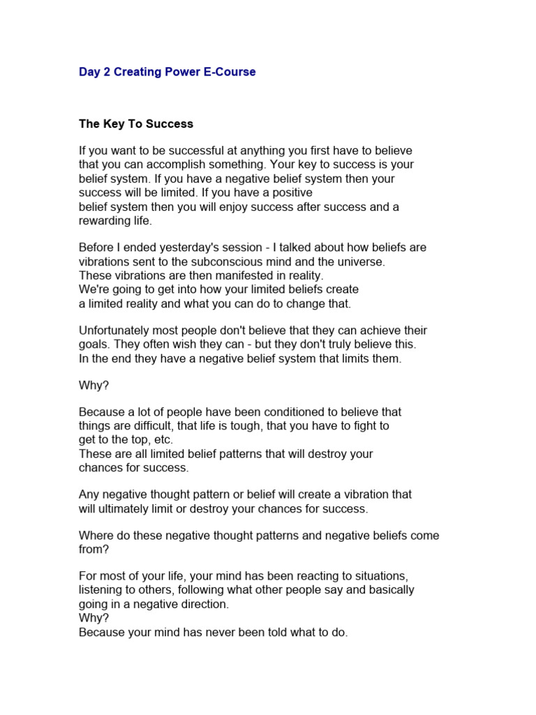 7 Day Course Creating Power E | PDF | Thought | Mind