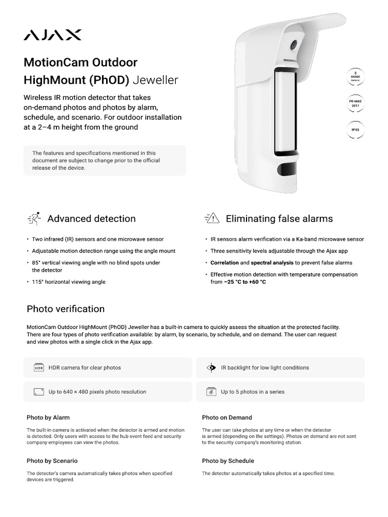 Motioncam Outdoor Highmount Phod | PDF | Infrared | Electronics