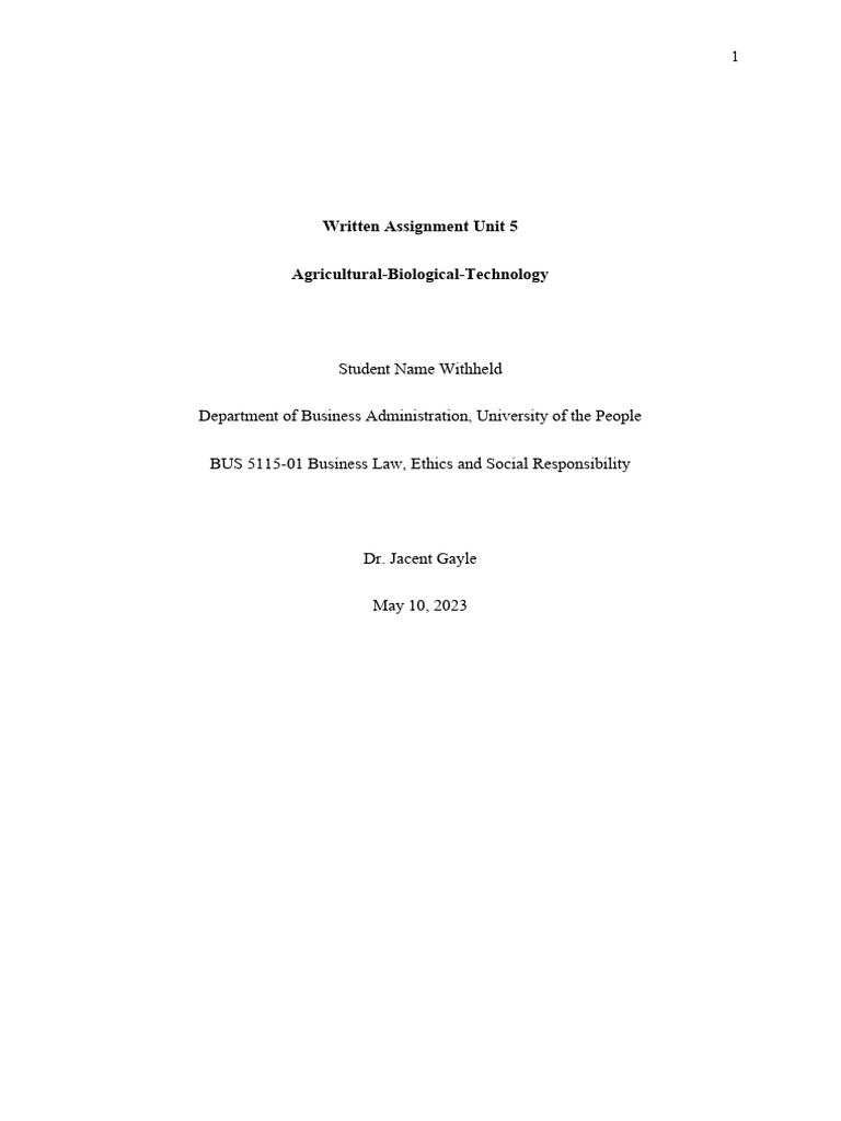 Unit 5 Written Assignment | PDF | Biotechnology | Genetically Modified ...