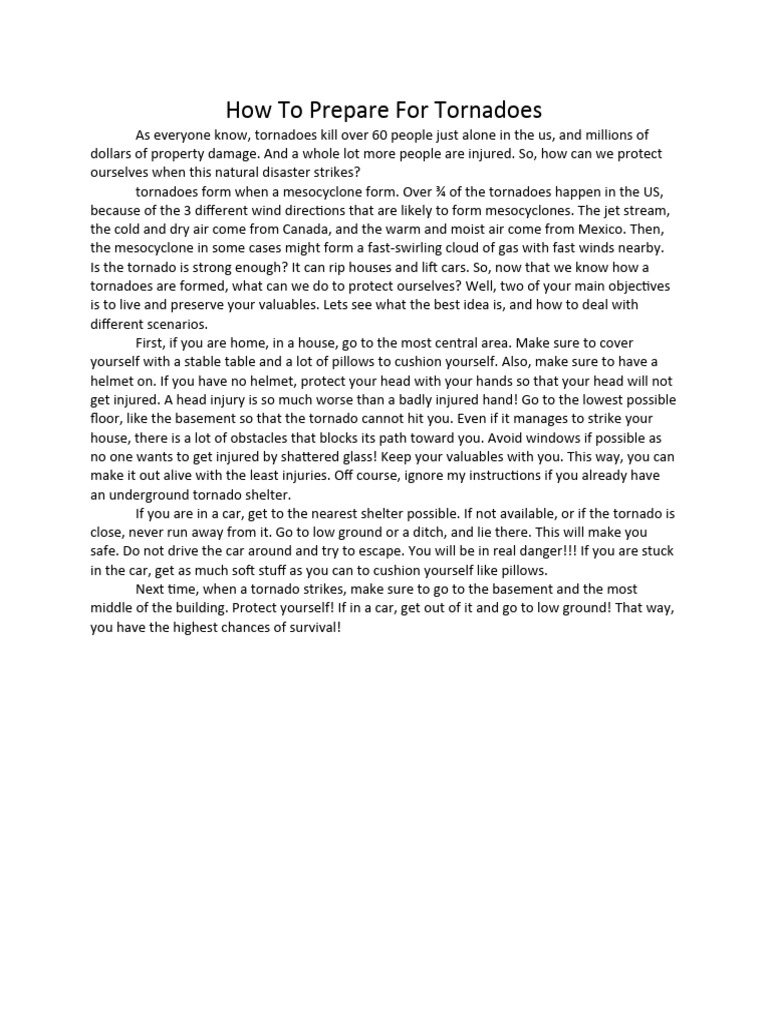 How To Prepare For Tornadoes Short Essay | PDF