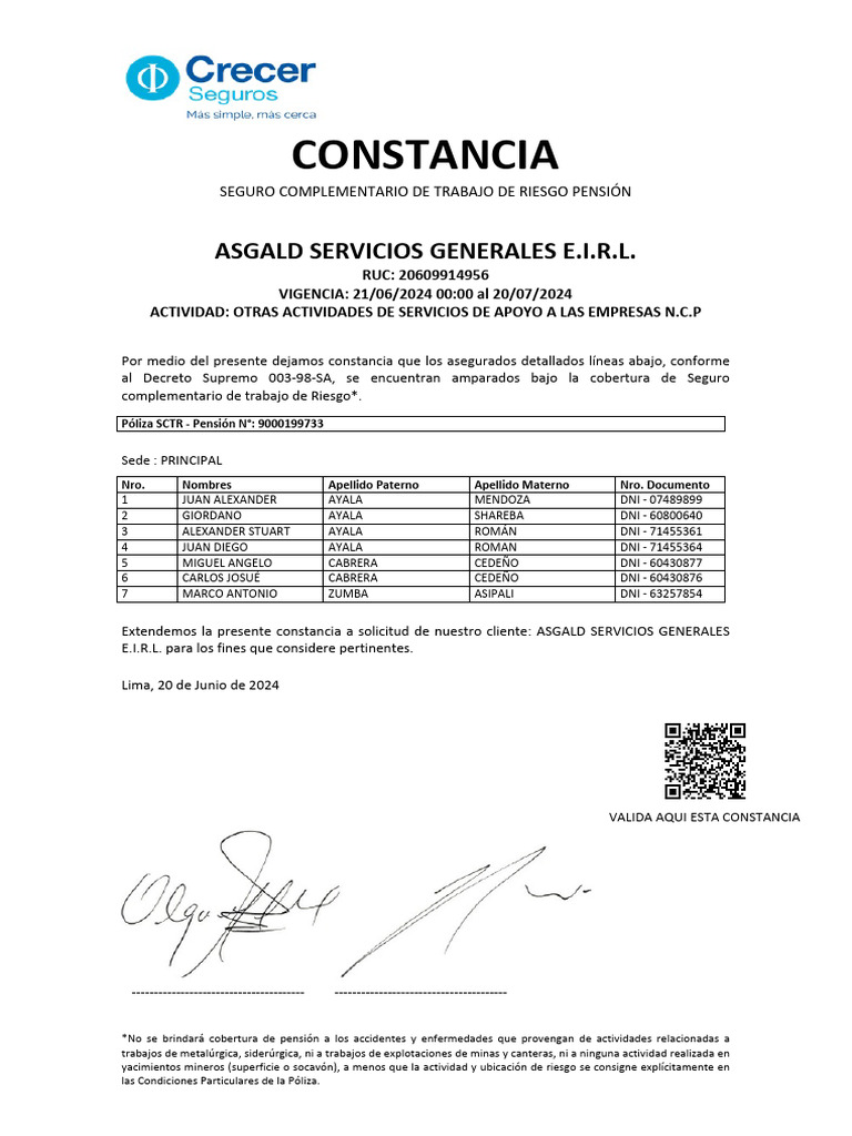Constancia Pensión SCTR | PDF | Seguro | Riesgo financiero