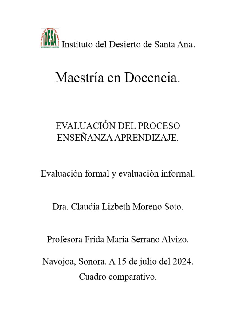Cuadro Comparativo-Evaluación Formal e Informal - FRIDA MARIA SERRANO ...