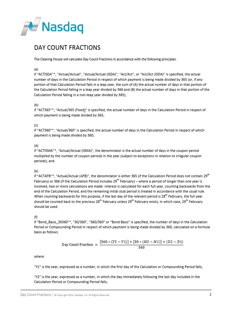 Day Count Fractions | PDF | Money | Interest