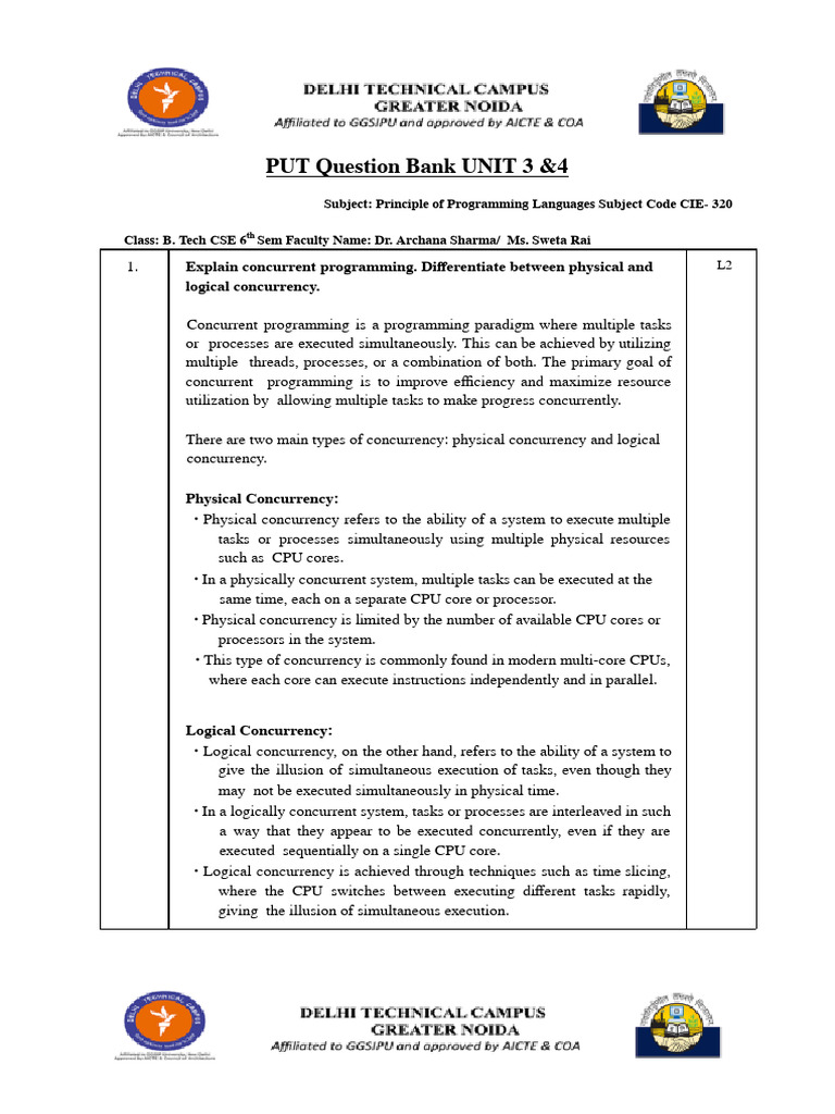 PPL - PUT Question Bank | PDF | Scope (Computer Science) | Parameter (Computer Programming)