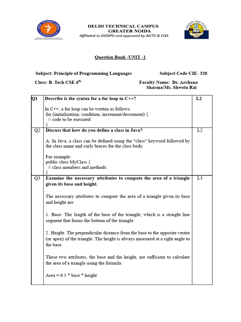Ppl Unit 1 Question Bank Pdf Scope Computer Science Variable Computer Science 