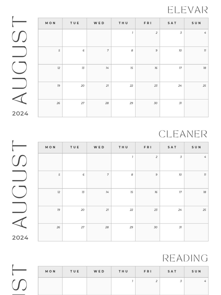 White Black Minimalist Simple August 2024 Monthly Calendar | PDF